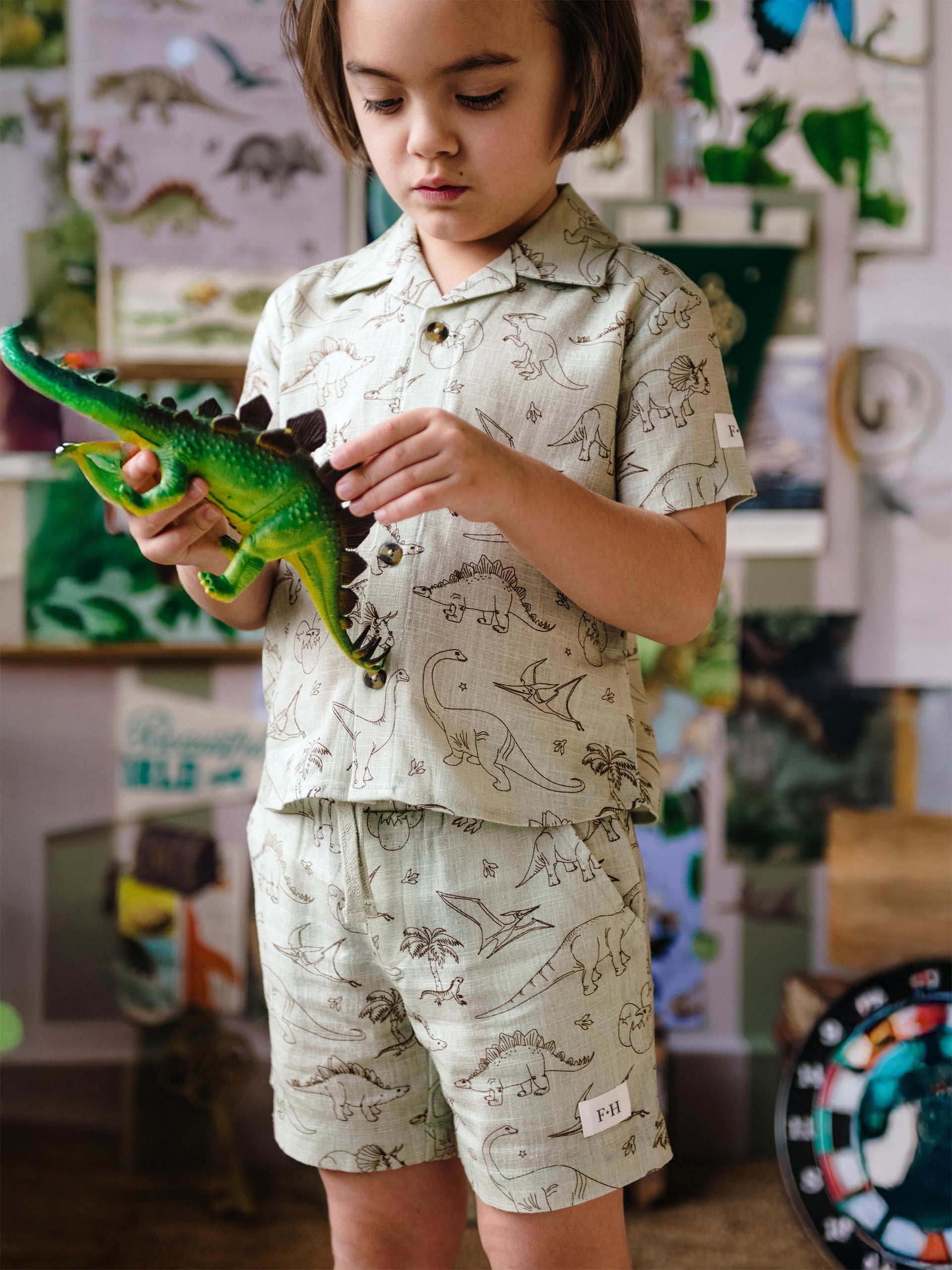 Fleur Harris Prehistorica Junior Verdan Shorts - Dinosaur Prints