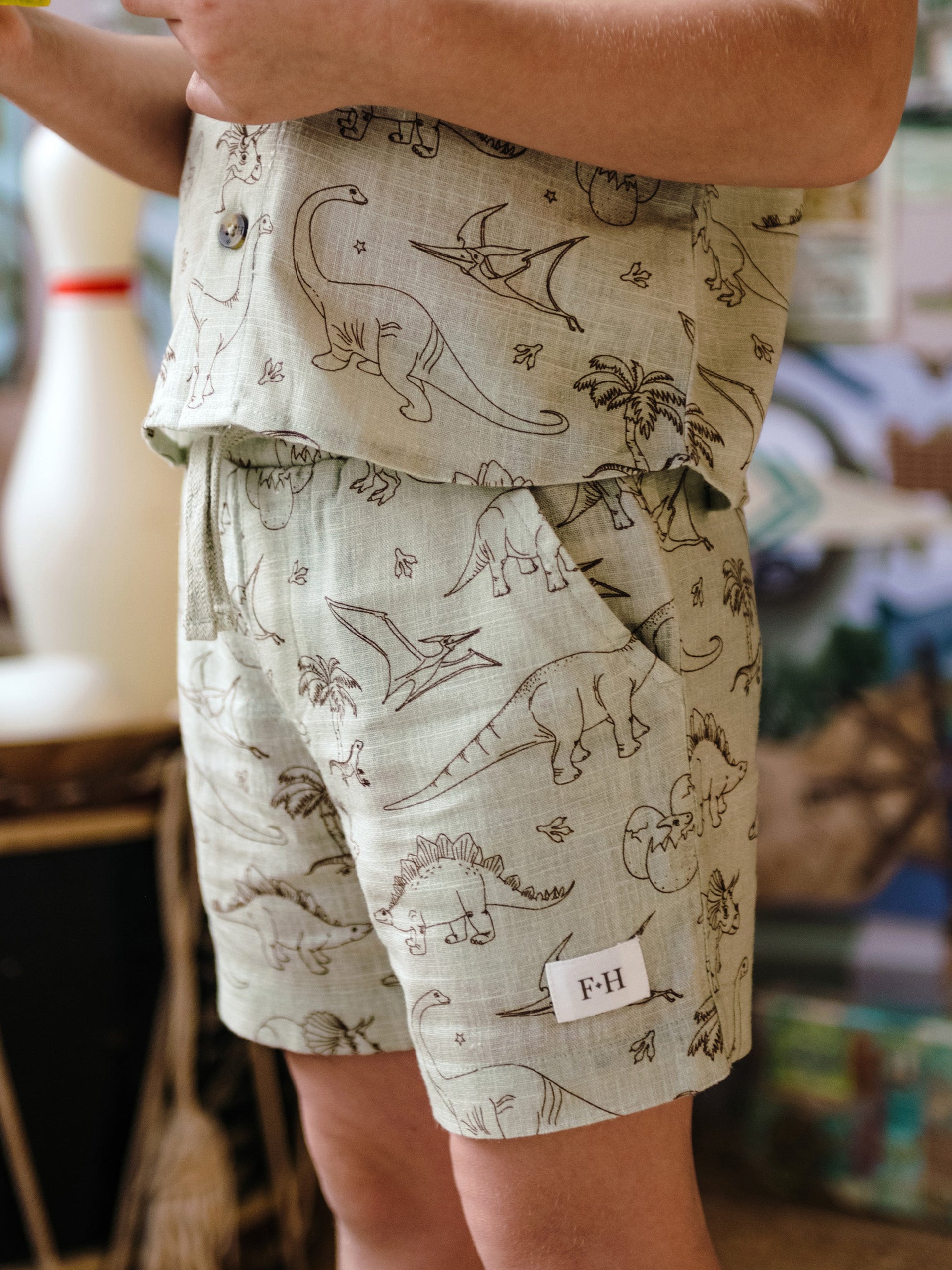 Fleur Harris Prehistorica Junior Verdan Shorts - Dinosaur Prints