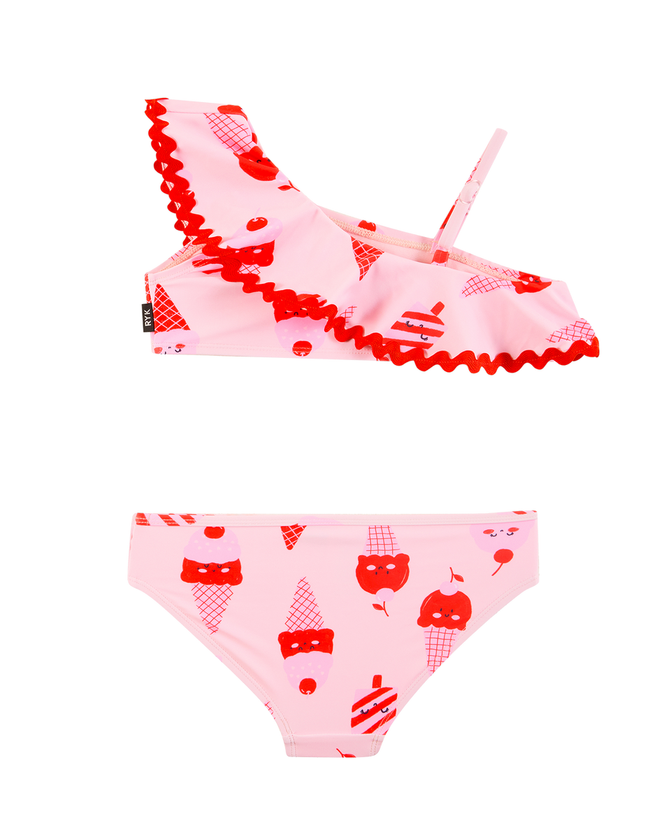 Girls Cherry Ice Cream Shelly Bikini Set – Pink Base & Cherry Red Trim