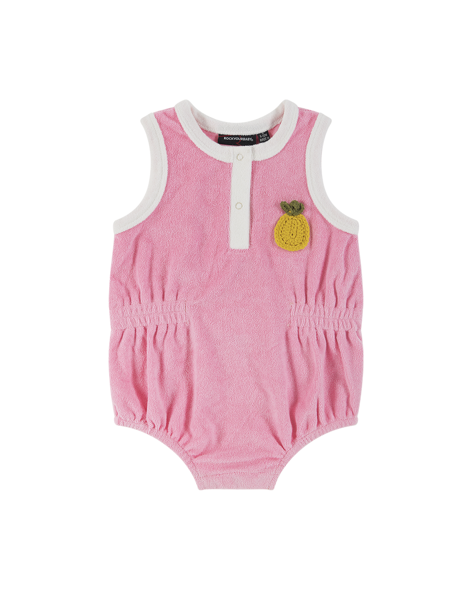 Pineapple Goldie Terry Baby Romper – Pink Cotton Terry Girls’ Style